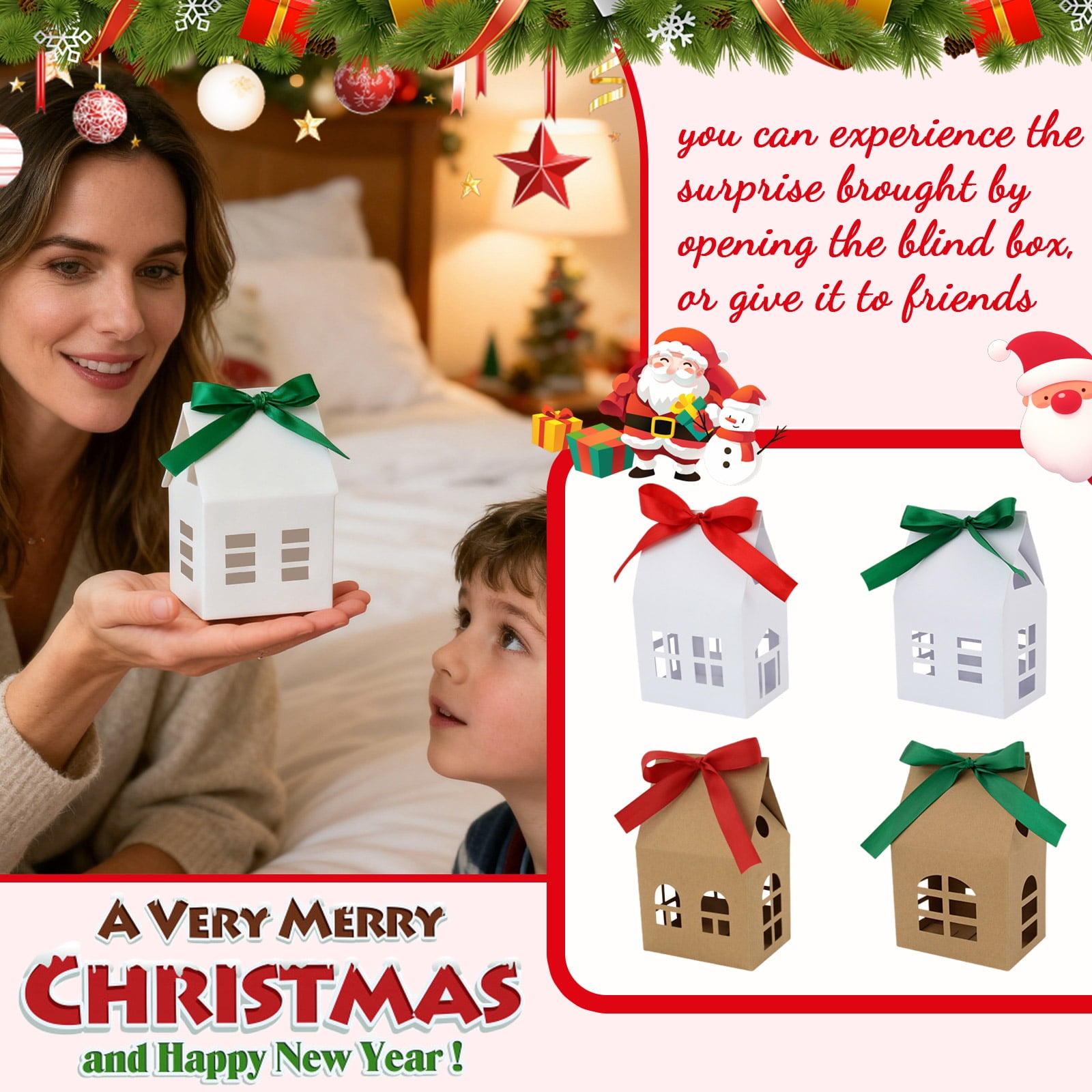 Christmas House Gift Box Bag, Christmas Decorations Paper Small House ...