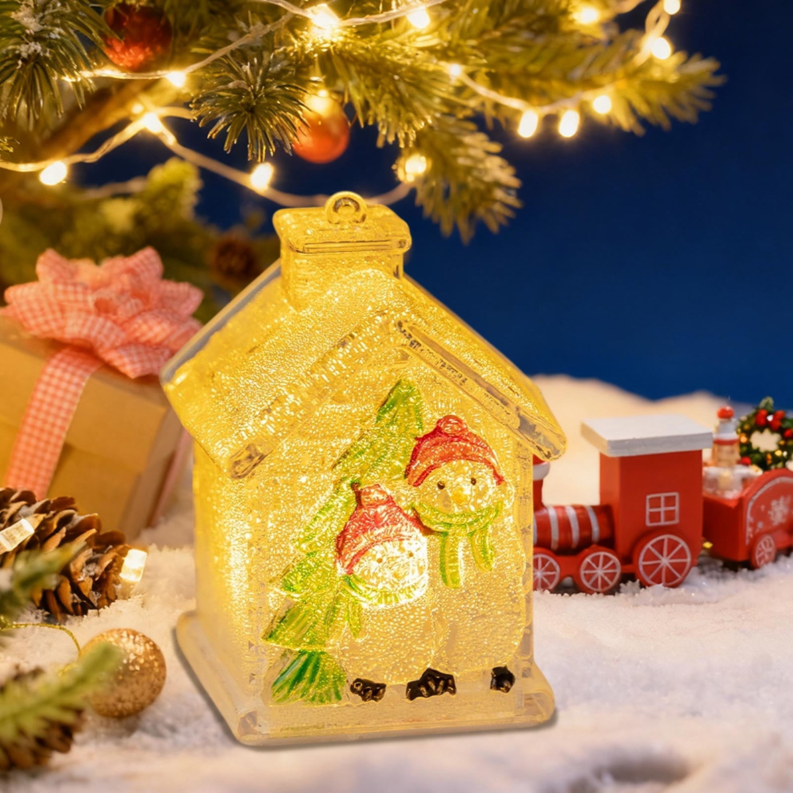 Christmas House Ornament Luminous Small Holiday Decor Glowing House ...