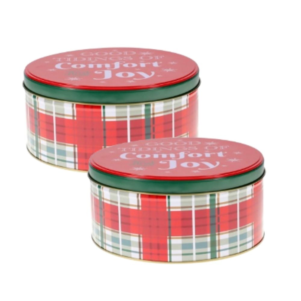 Christmas House Round Printed Tin With Lid, 2-Pack – Festive Holiday ...