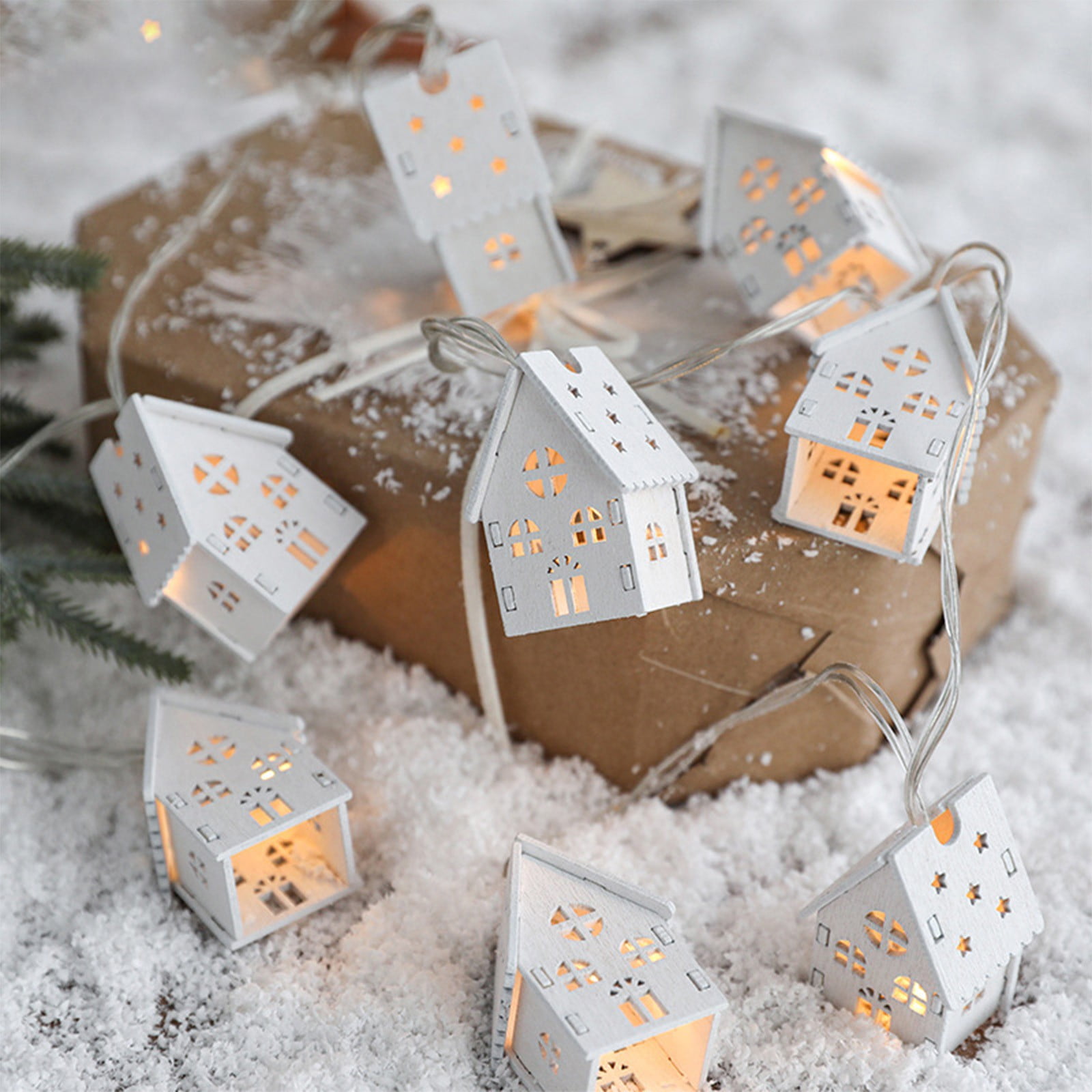 Christmas House String Lights - Wooden Cottage LED Light Decor with Cut ...