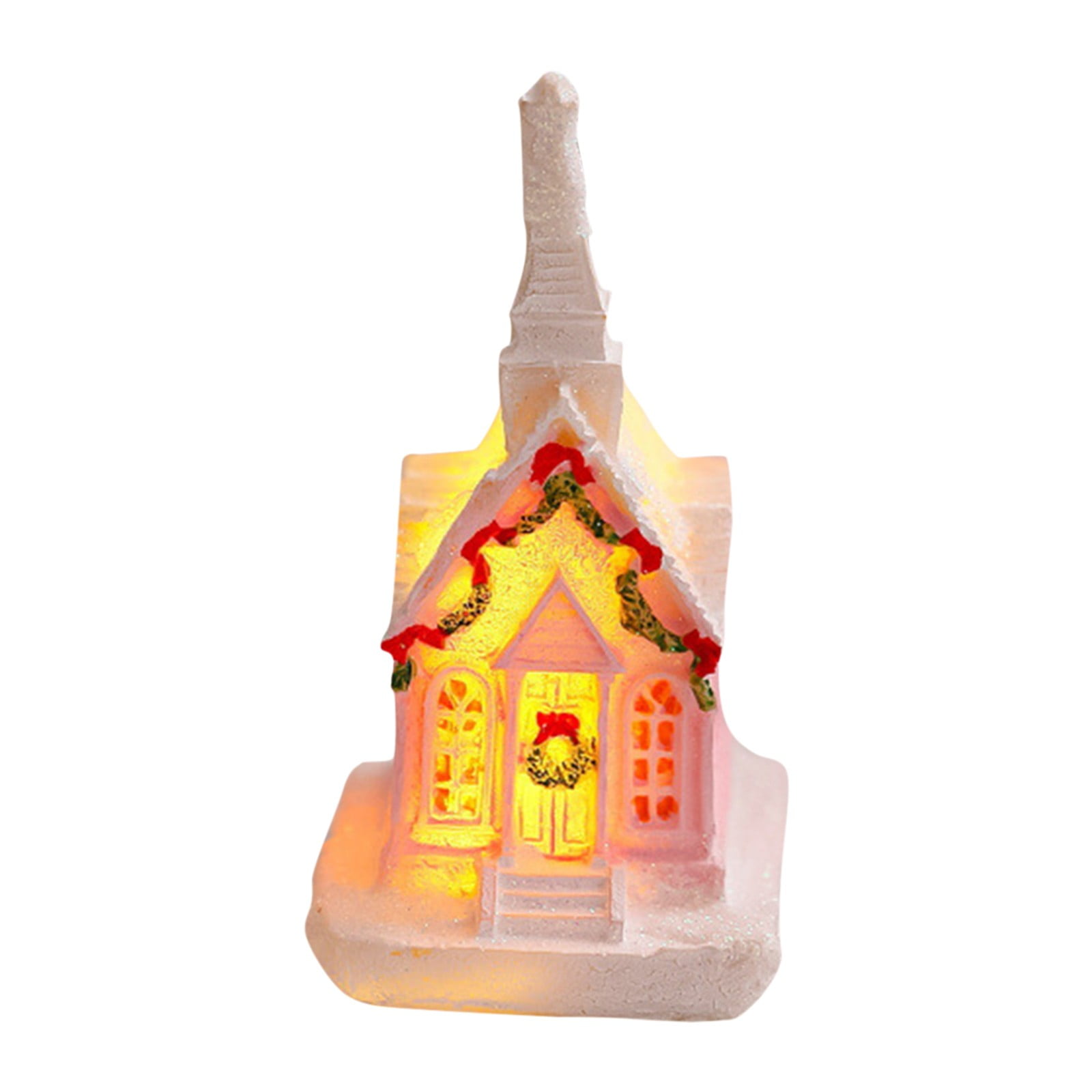 Christmas Houses Resin Ornaments with LED Light, Mini Cottage Village ...