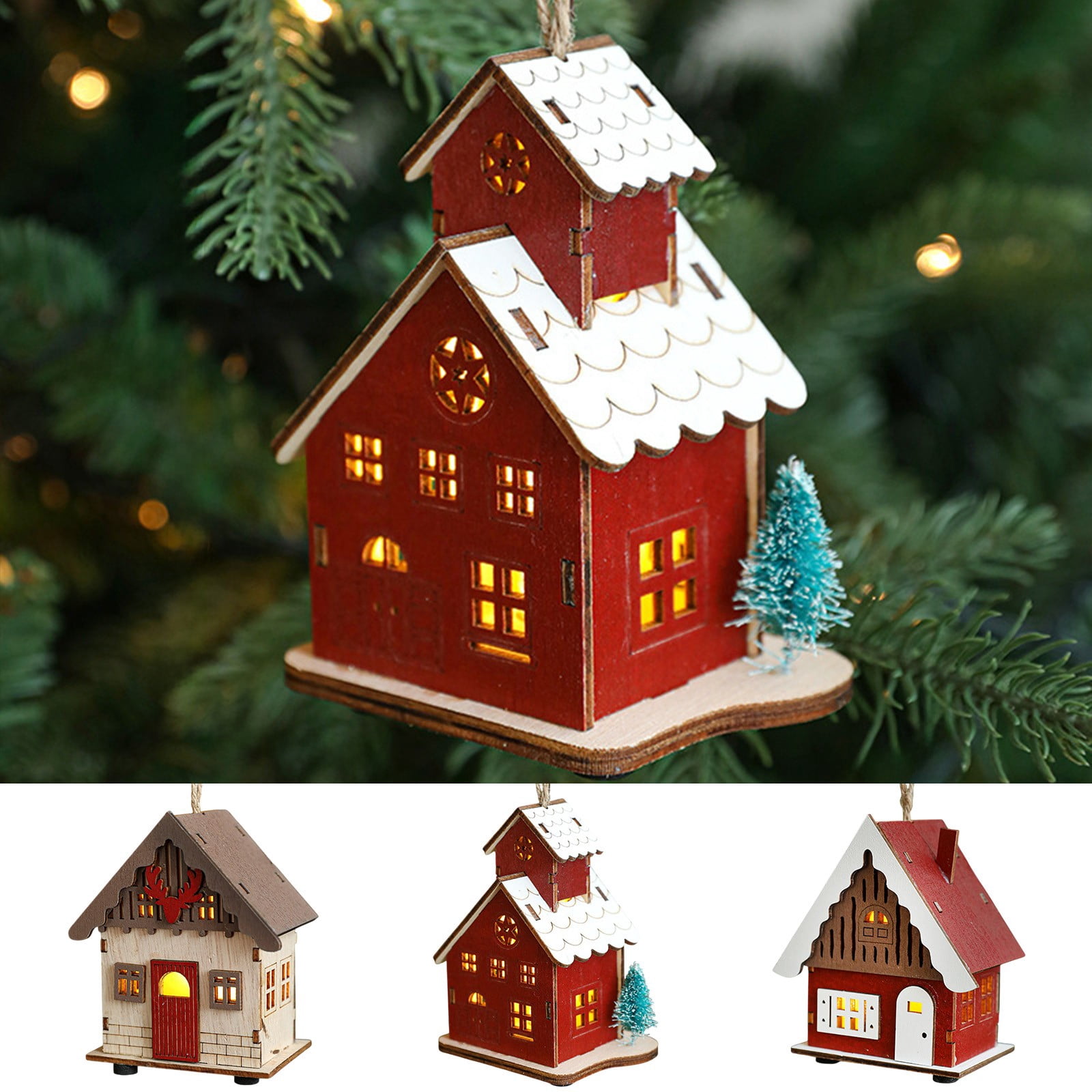 Christmas Hut Ornament LED Wooden Cabin Decoration | Warm White Glowing ...