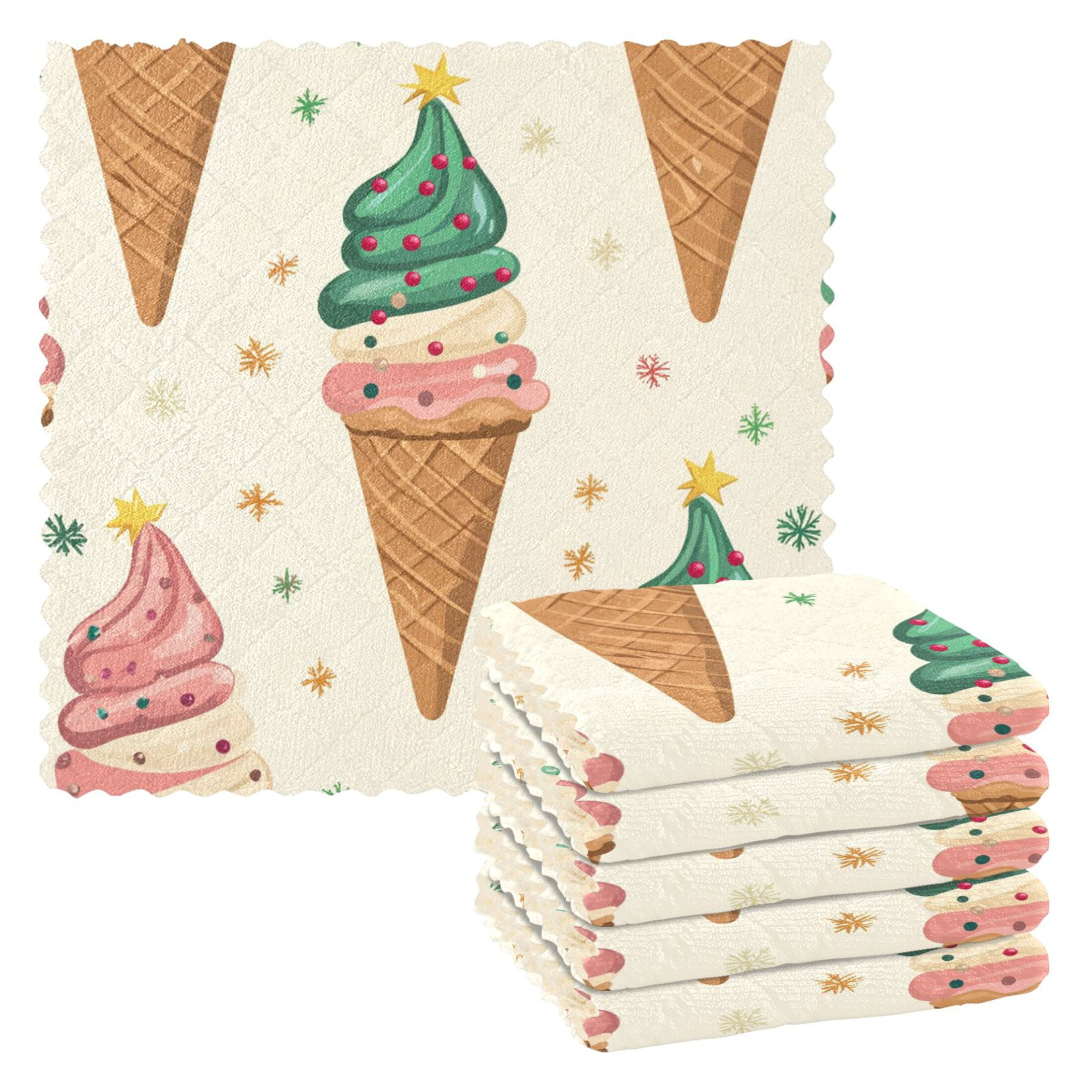 Christmas Ice Cream Cones Snowflakes Dish Cloths Dish Towels Cleaning ...