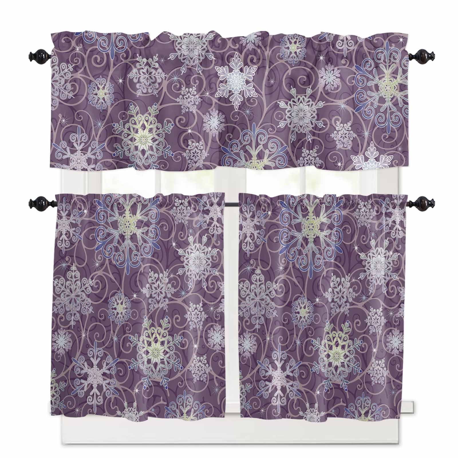 Christmas Ice Flower Kitchen Curtains and Valances Set, Winter Lace ...