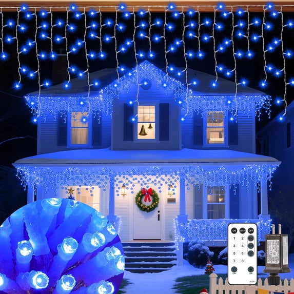 Christmas Ice Lights Outdoor, Blue 99FT 1206 8 Modes Plug in Xmas Tree ...