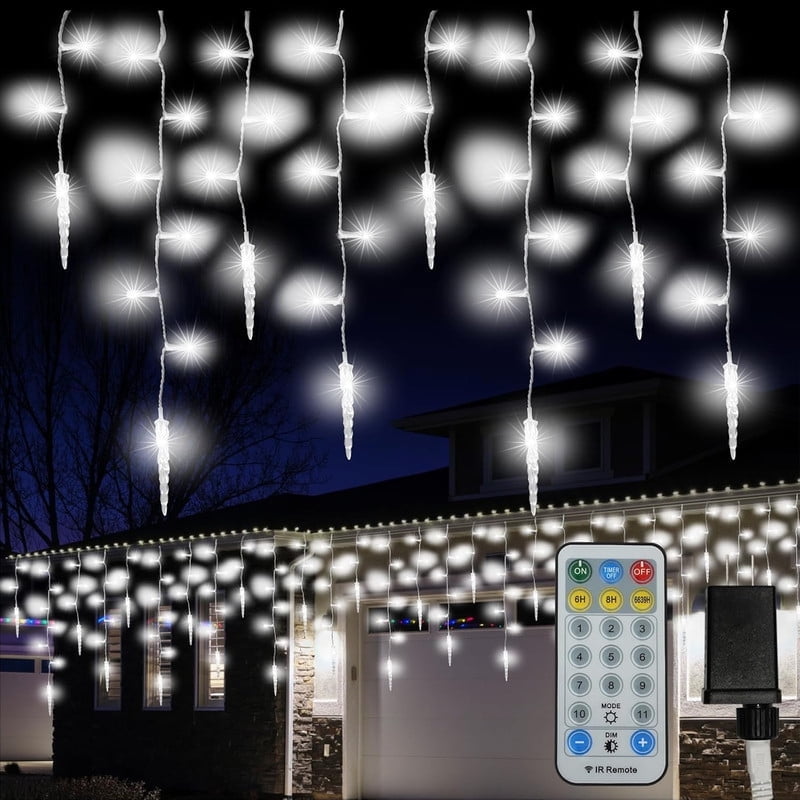 Christmas Icicle Lights, 49.5ft 400 LED, 11 Modes, Window Curtain Fairy ...
