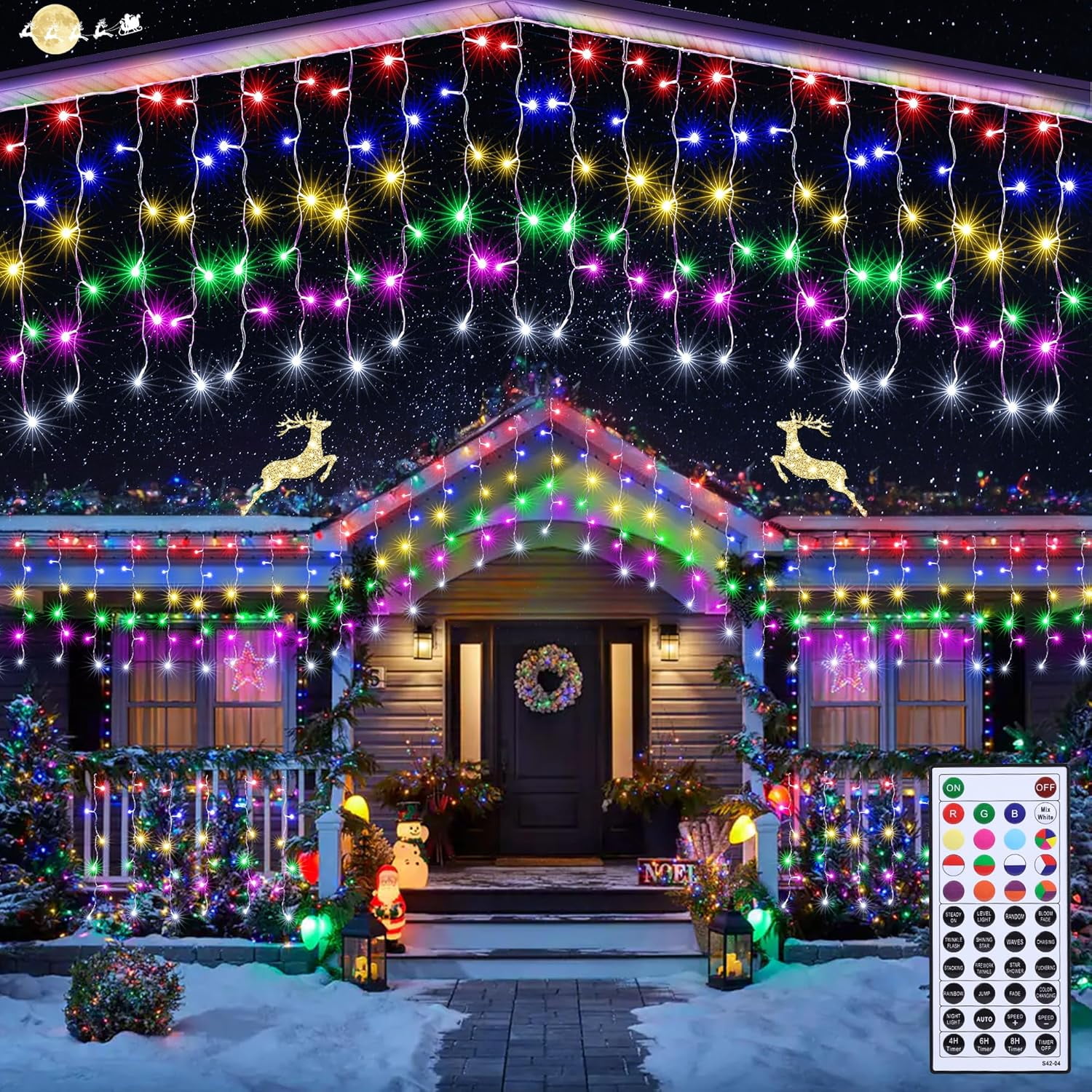 Christmas Icicle Lights - 65FT Color Changing Outdoor String Lights ...