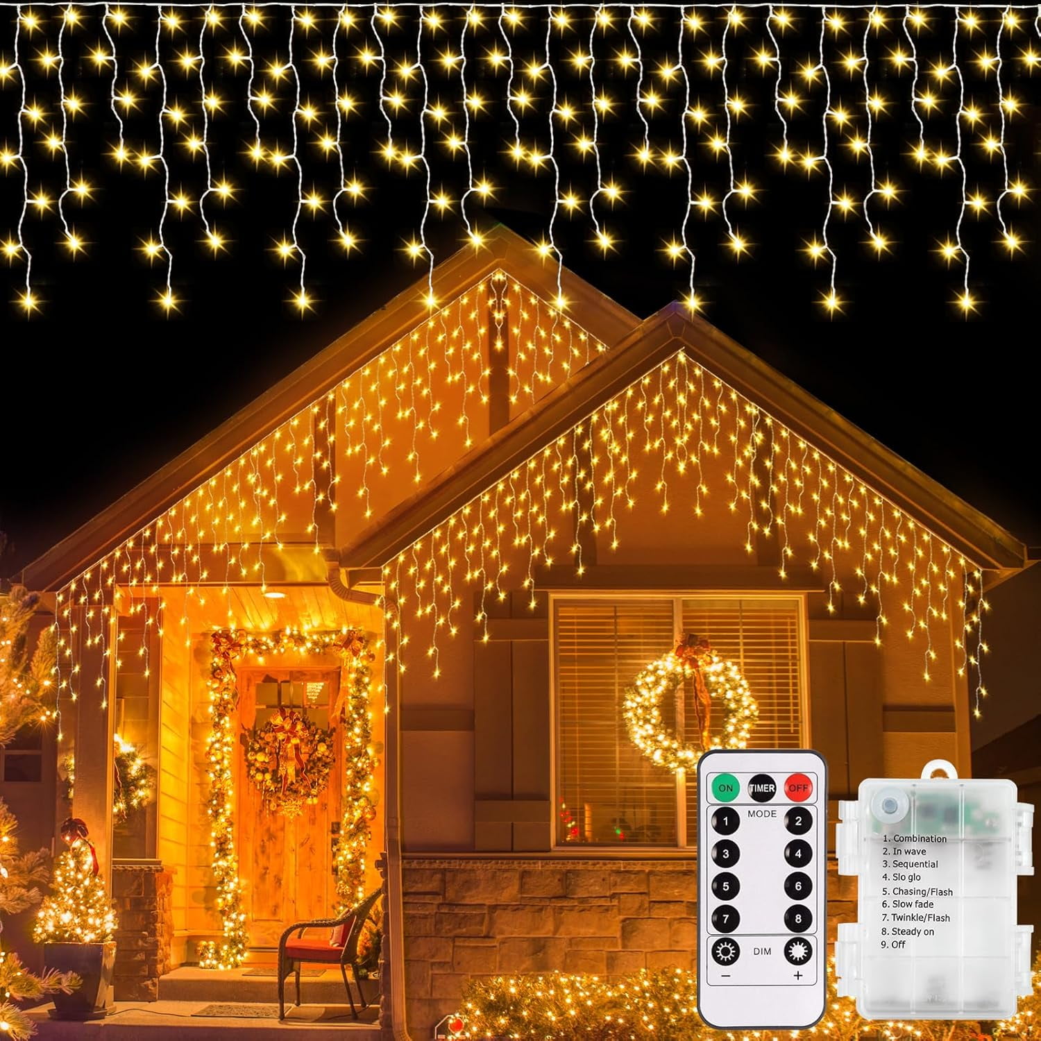 Christmas Icicle Lights Battery Operated 10Ft 102 LED Icicle Lights ...