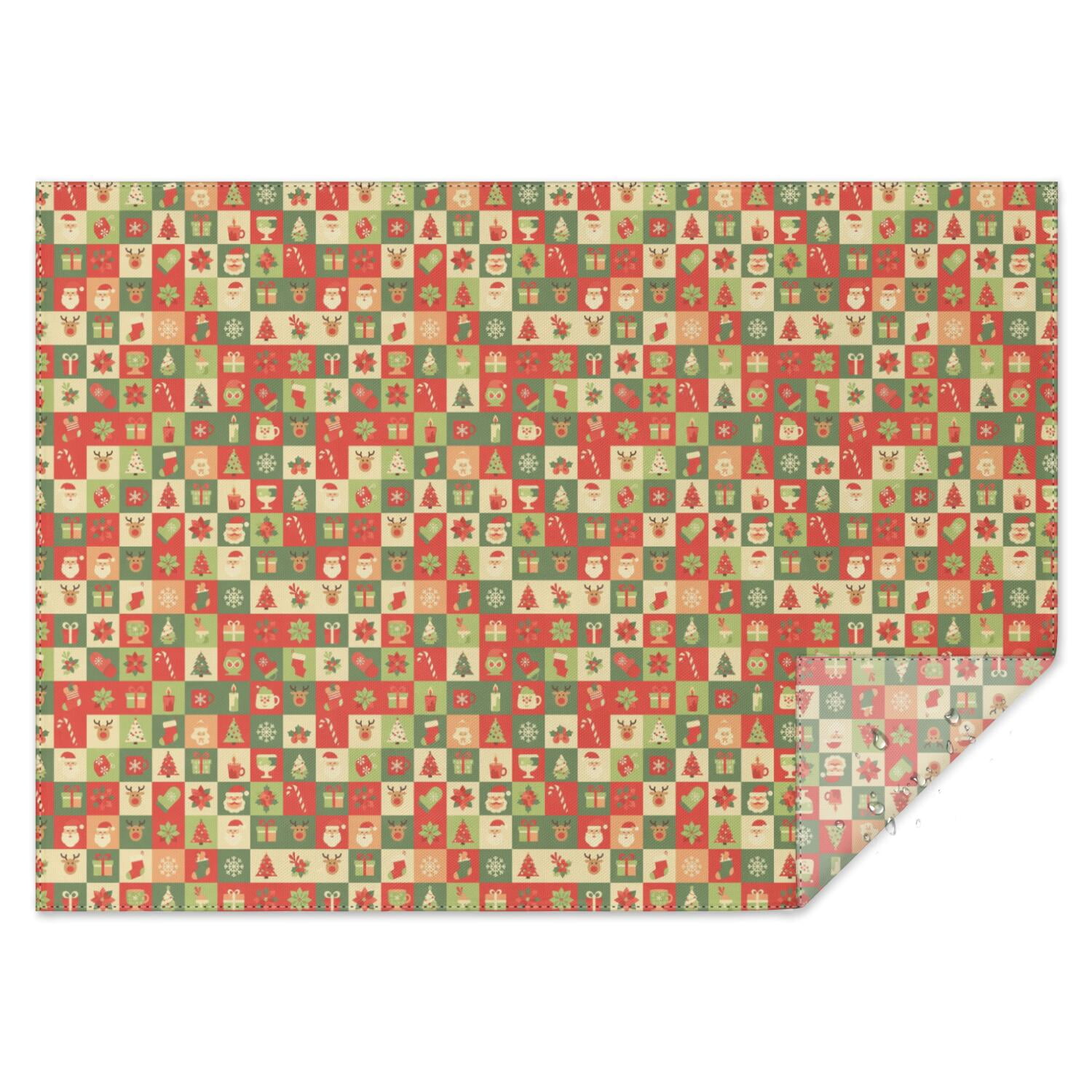Christmas Icon Grid Red Green Pattern Rectangular Tablecloth 60x84 Inch ...