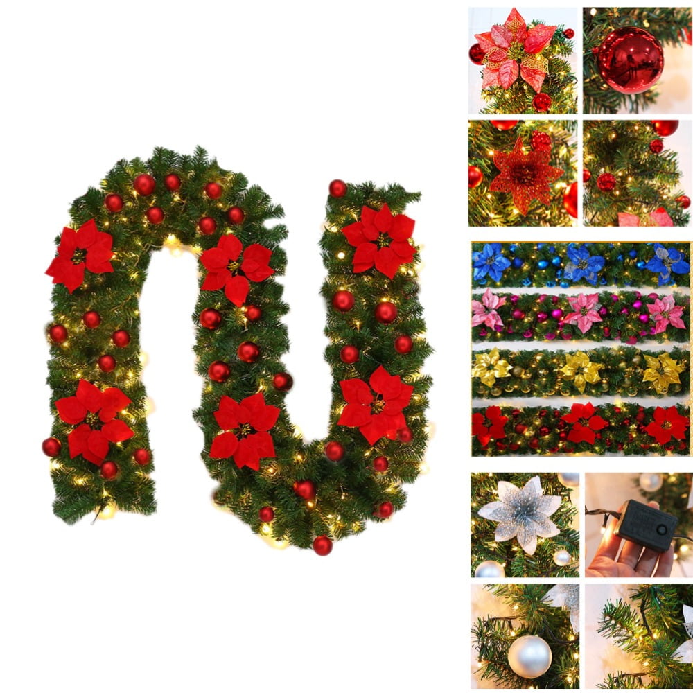 Christmas Illuminate Garland - 9ft Artificial Garland with Spruce, Red ...