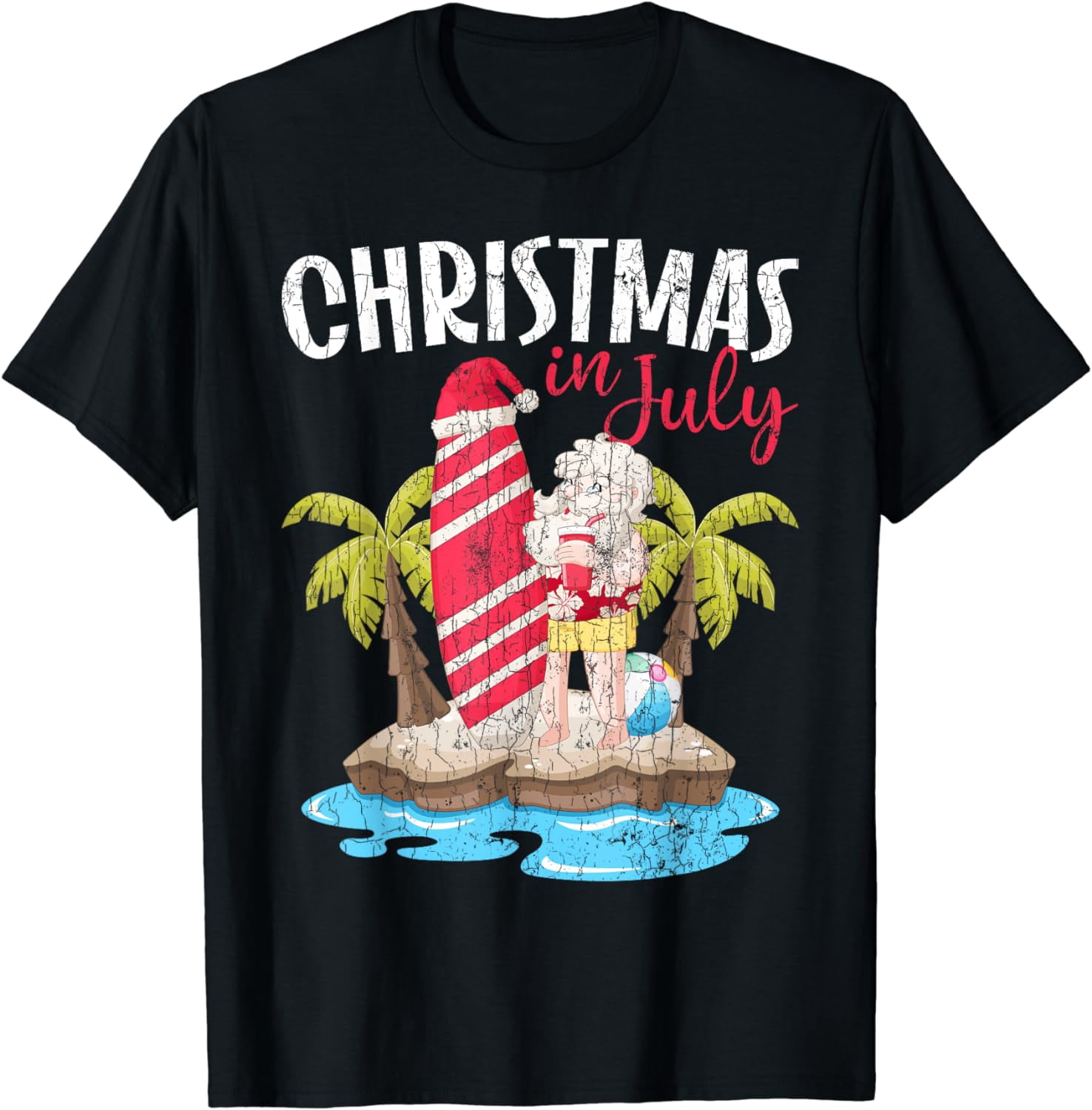 Christmas In July Funny Santa Summer Vacation Graphic T-Shirt - Walmart.com
