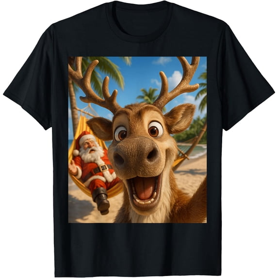 Christmas In July Reindeer Selfie Santa T Classic Message T Shirt