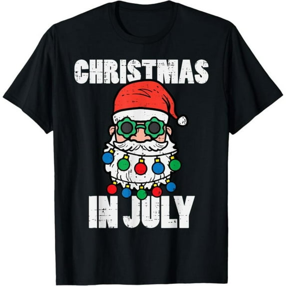 Christmas In July Santa Lights Graphic Cotton Tee T Shirt Top Short ...