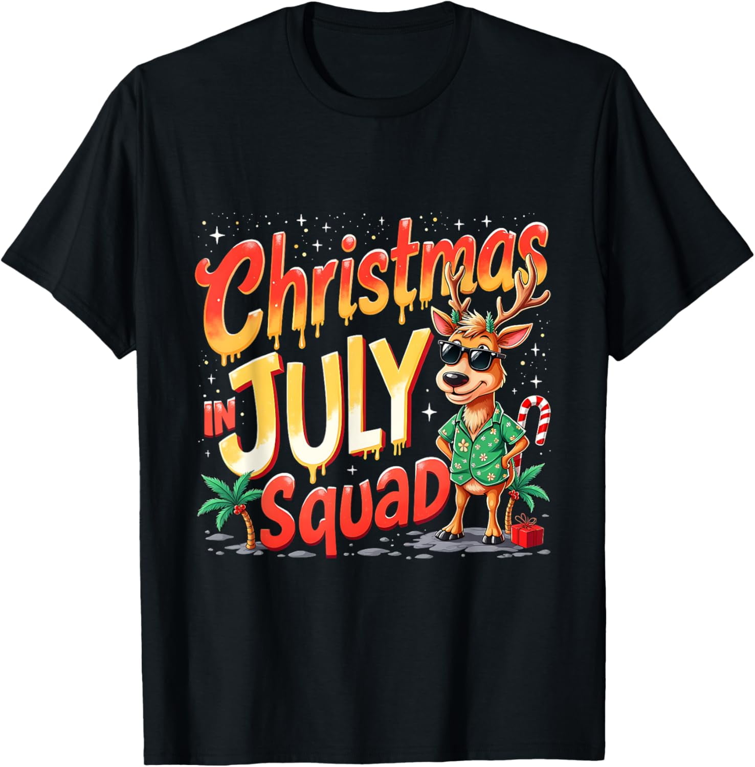 Christmas In July Squad Summer Funny Santa Reindeers T-Shirt - Walmart.com