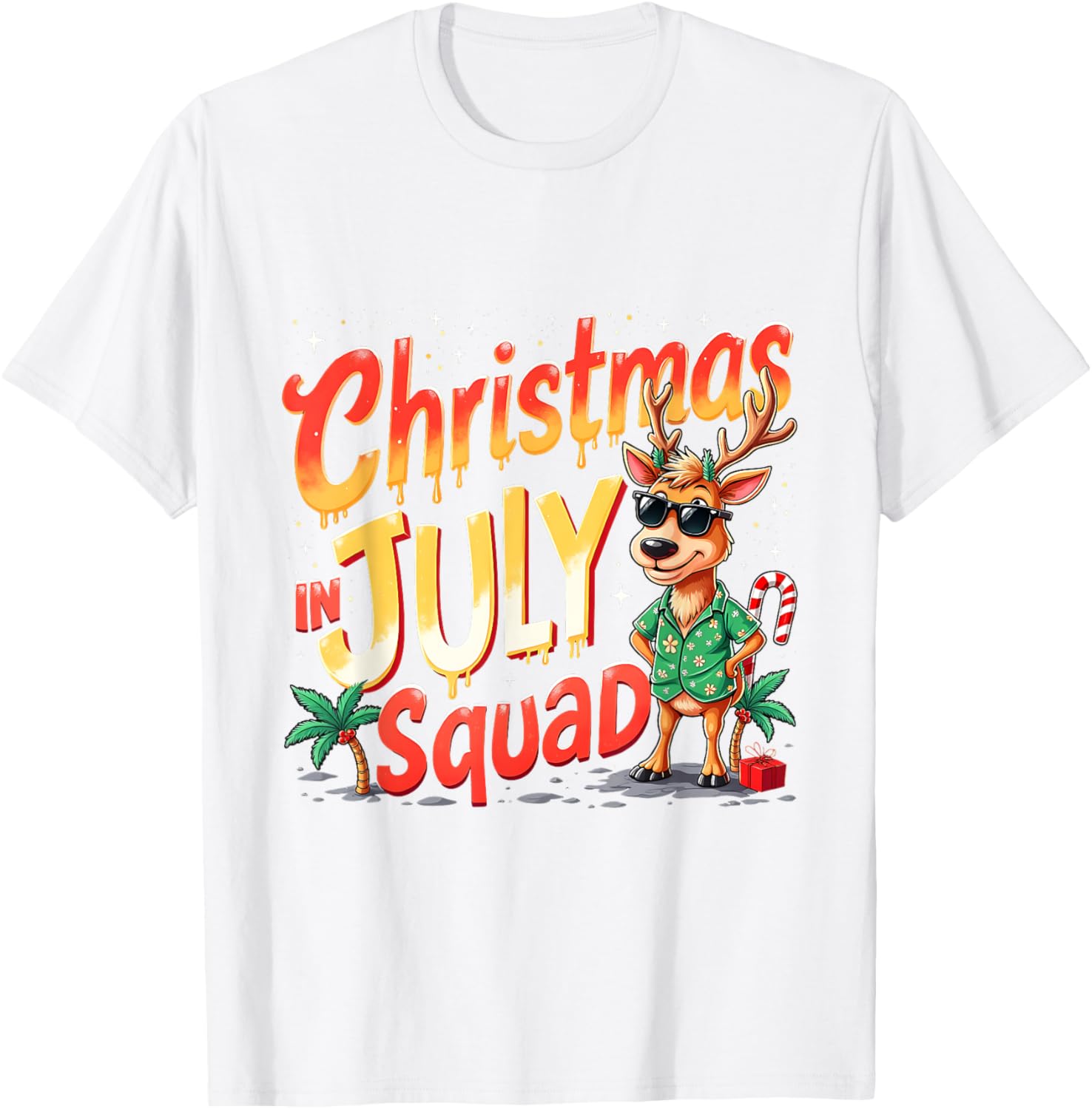 Christmas In July Squad Summer Funny Santa Reindeers T-Shirt - Walmart.com