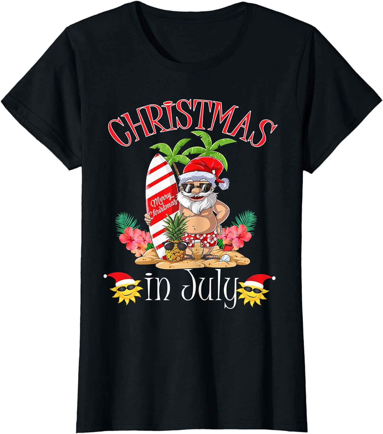 Christmas In July T Shirt Funny Santa Summer Beach Vacation T-Shirt ...