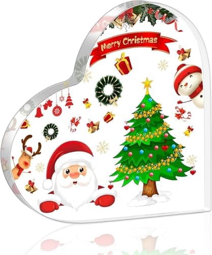 Christmas Indoor Decor 4 x 4 inches, Acrylic Heart Plaque, Santa ...
