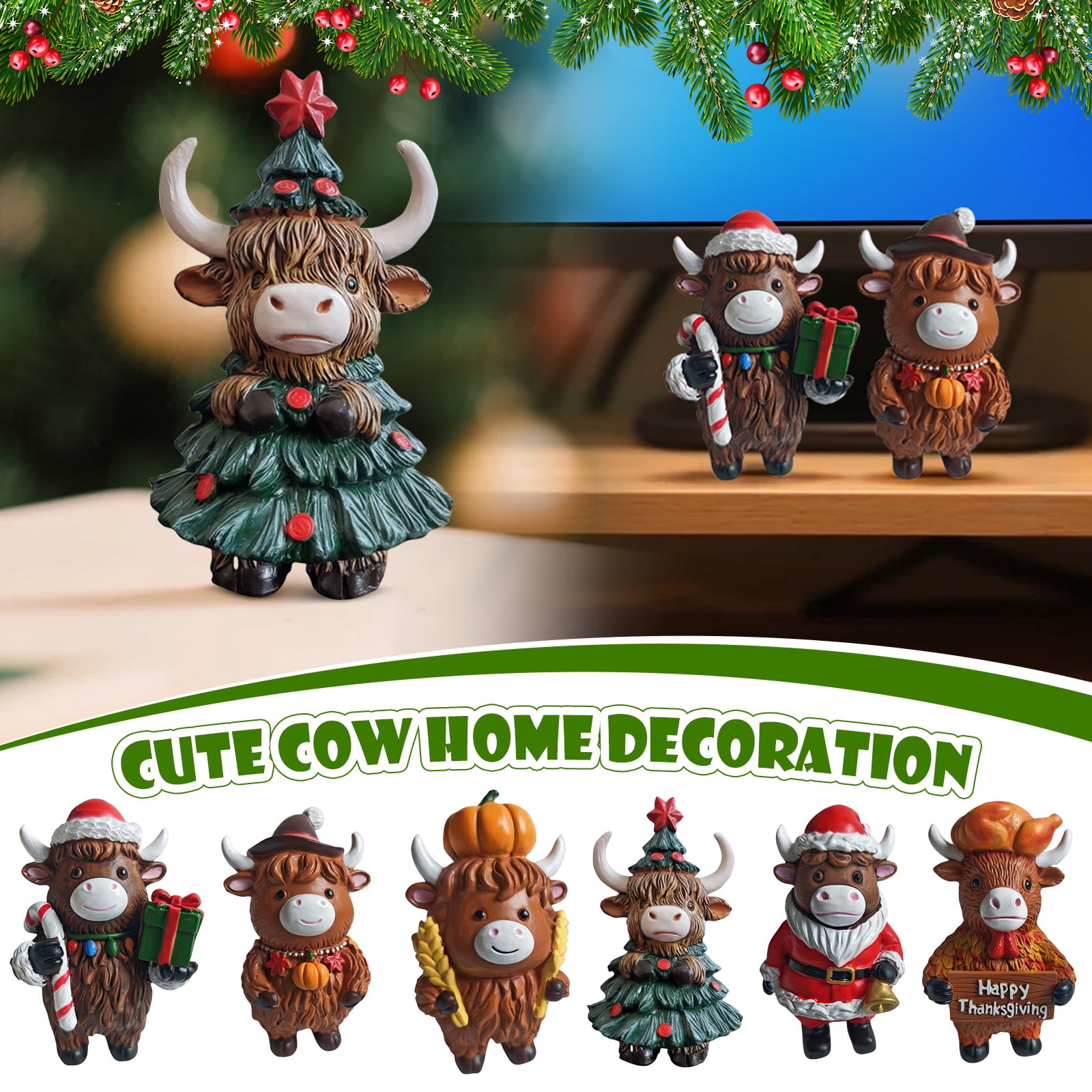 Christmas Indoor Decor Artifical Gnome Cow Statue Oenament Christmas ...