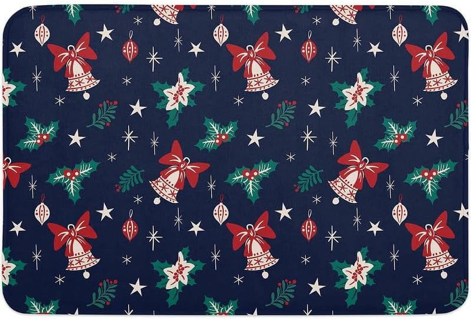 Christmas Indoor Doormat Bells and Holly Plant Dreamlike Retro Entryway ...