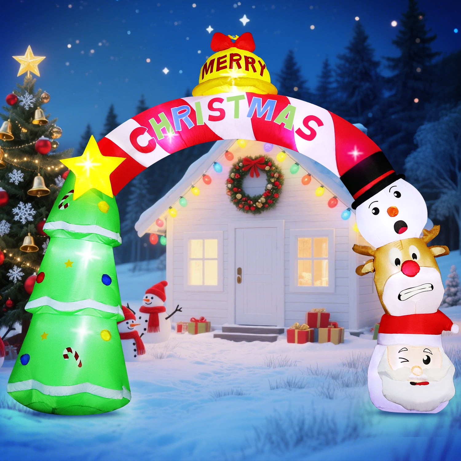 8FT Christmas Inflatable Arch with Santa, Snowman & Reindeer - LED ...