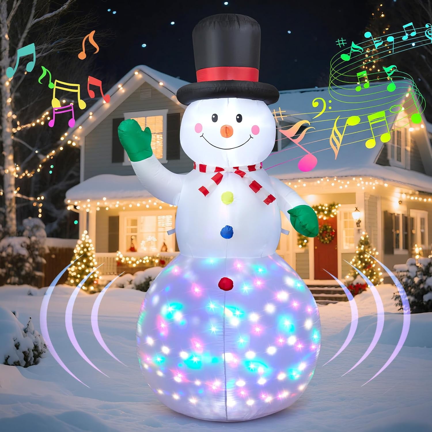 Christmas Inflatable Outdoor Decorations 6.5 FT, with Motion Sensor & 8 ...