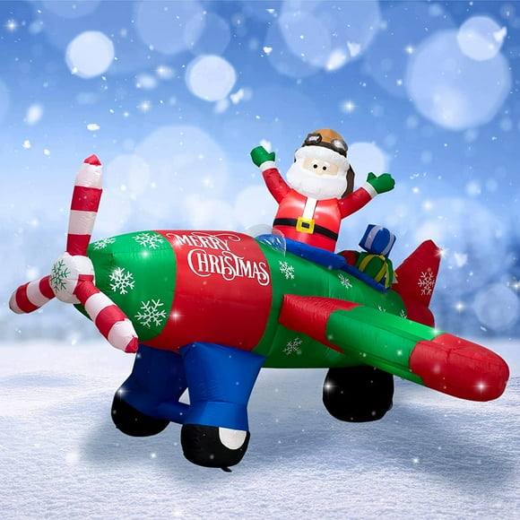 Christmas Inflatable Decorations with Santa Airplane and Snowman