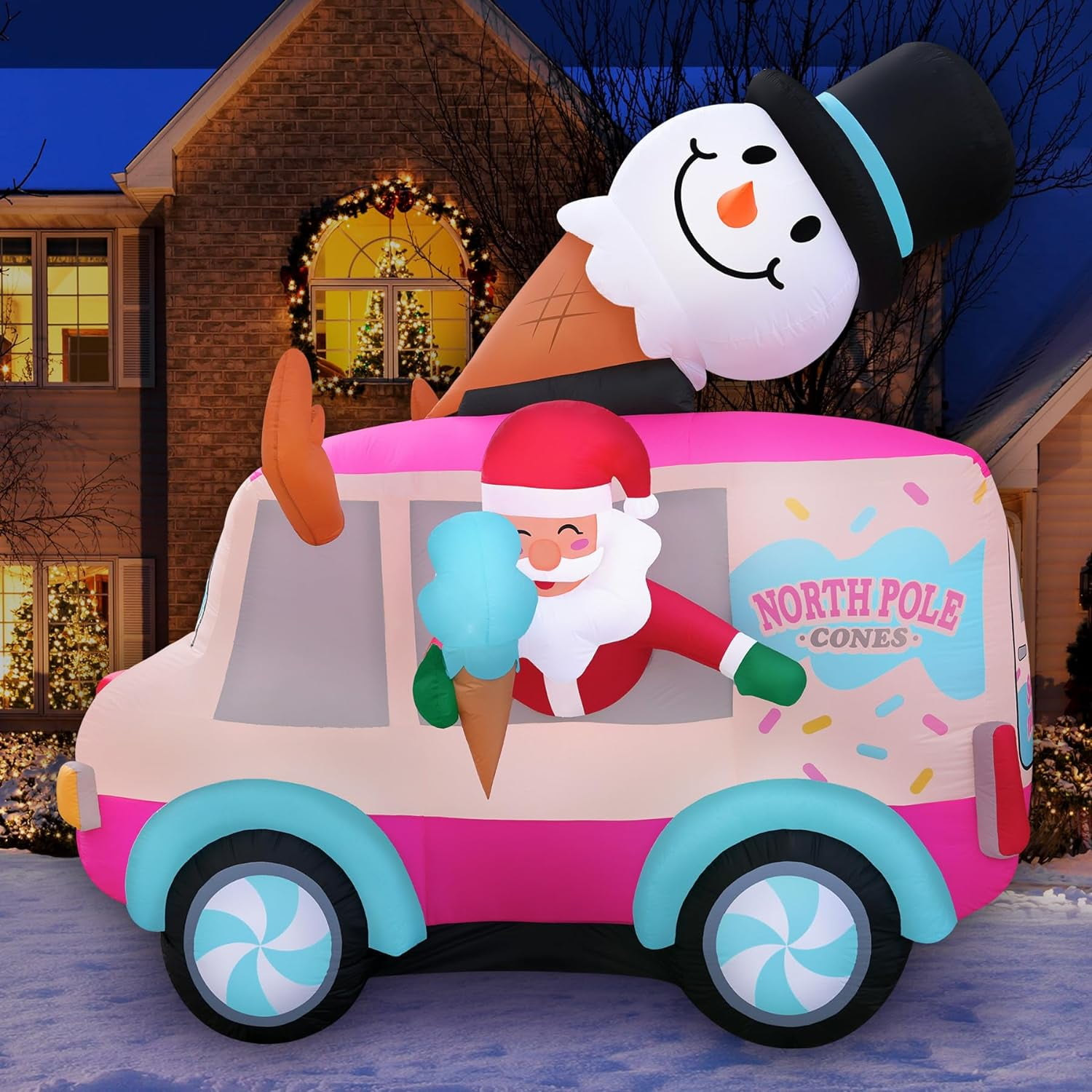 Christmas Inflatables Large 8ft Tall Santa Ice Cream Truck - Inflatable ...