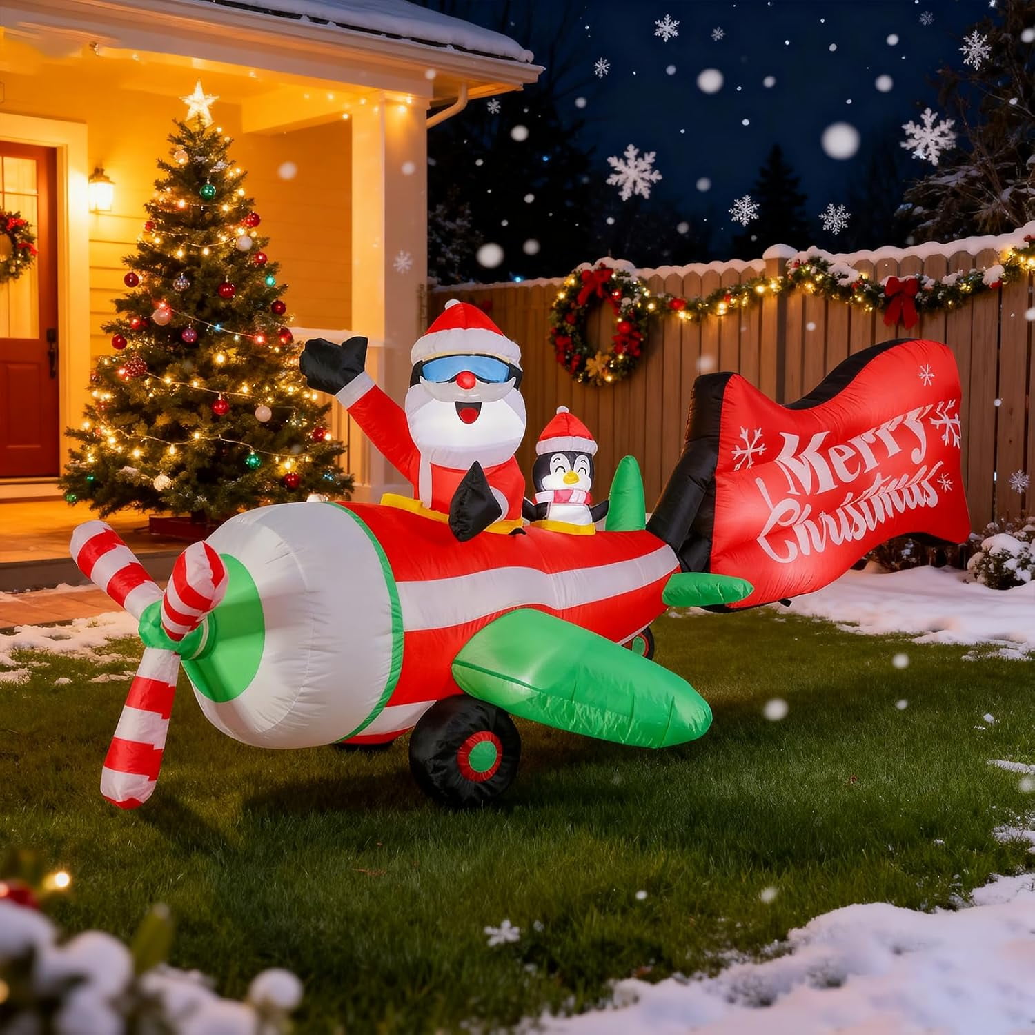 Christmas Inflatables Outdoor Decorations, 6.5FT Santa Flying Animated ...