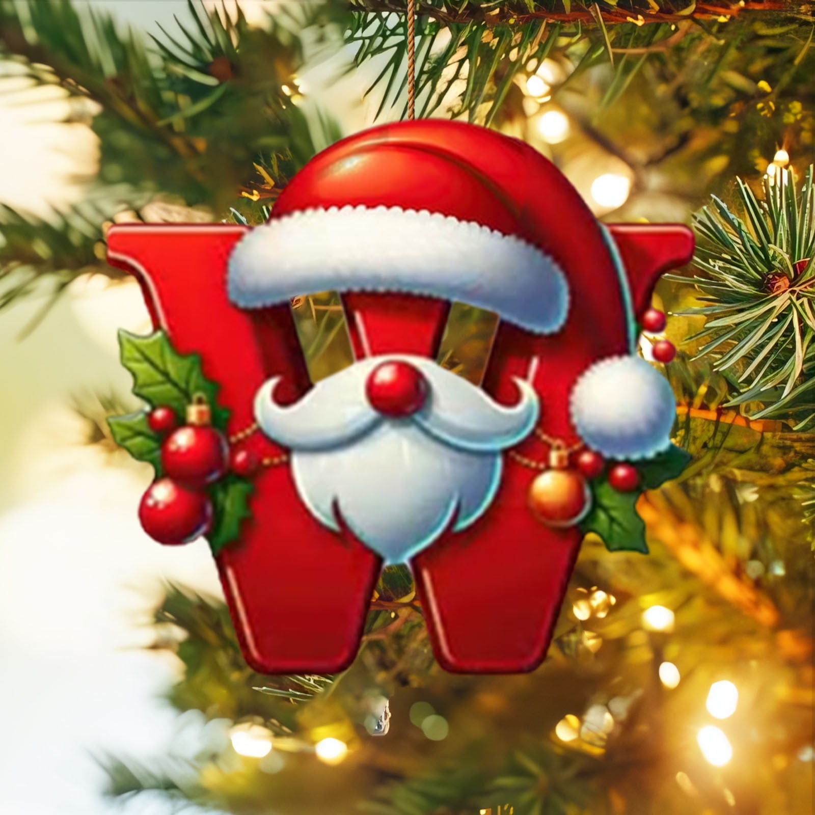 Christmas Initial with Red Hat ,Christmas Tree Ornaments,Personalized ...