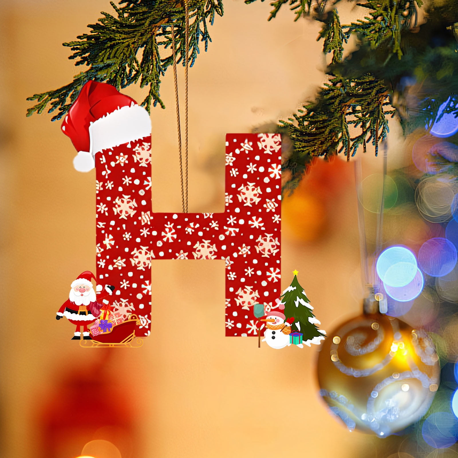 Christmas Initial with Red Hat ,Christmas Tree Ornaments,Personalized ...