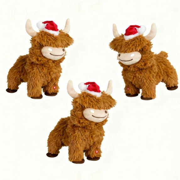Christmas Interactive Highland Cow Plush 9.8 Inches, Battery-Operated ...