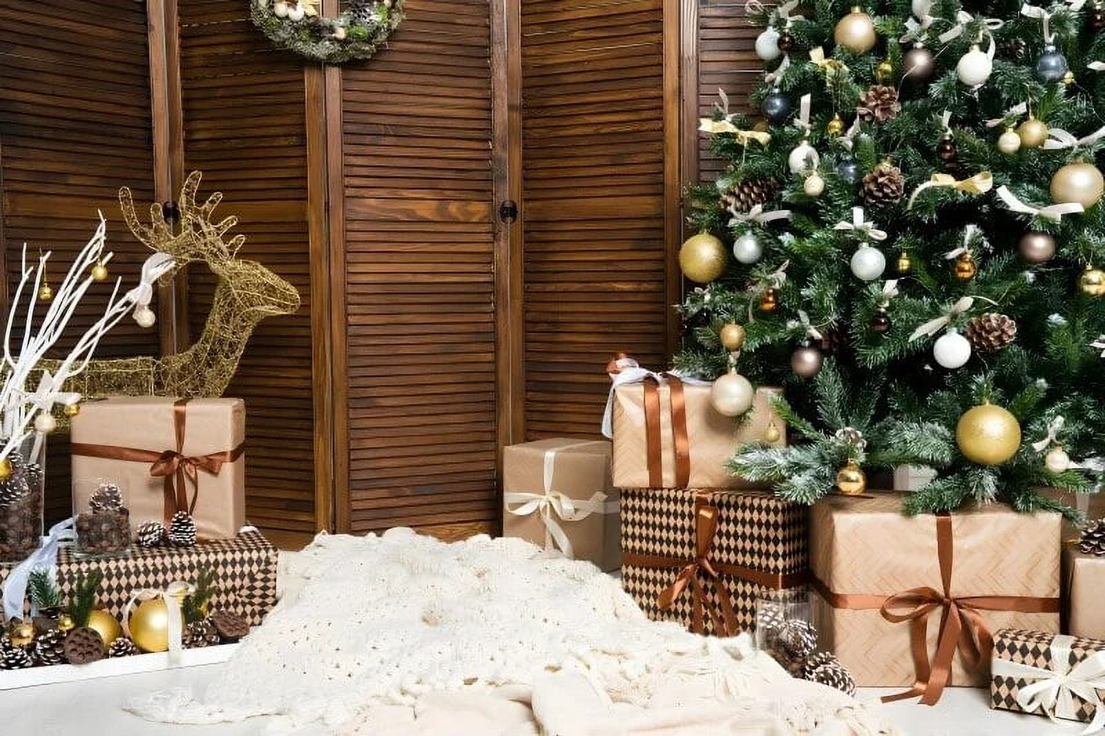 Christmas Interior Background Rustic Wood Glitter Xmas Tree Gift ...