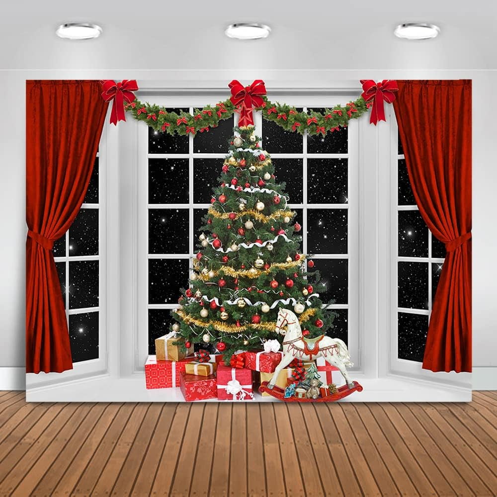 Christmas Interior Window Photography Backdrop Xmas Tree Starry Night ...