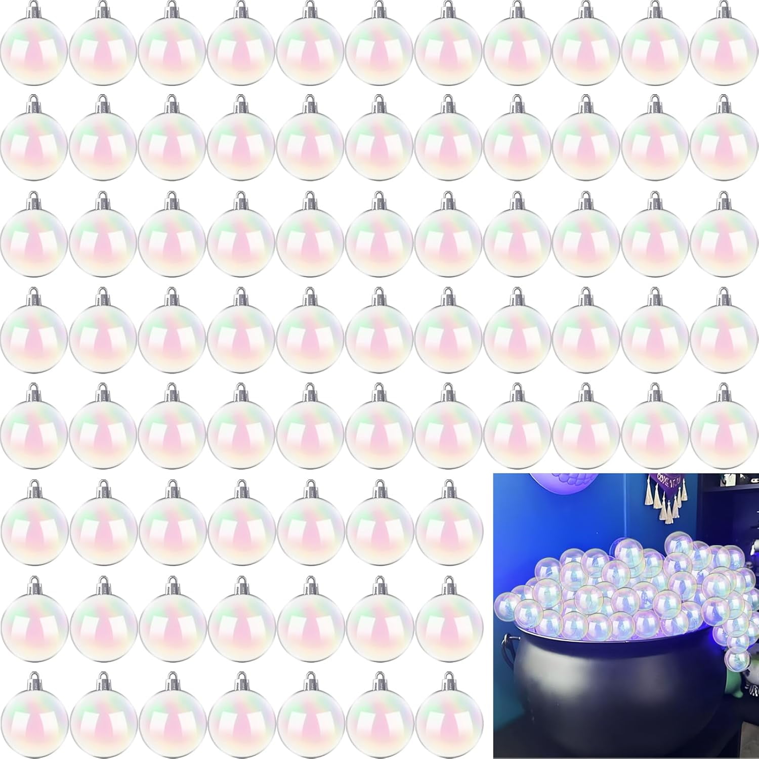 Christmas Iridescent Ornaments,Clear Plastic Bubbles Hanging Filled ...