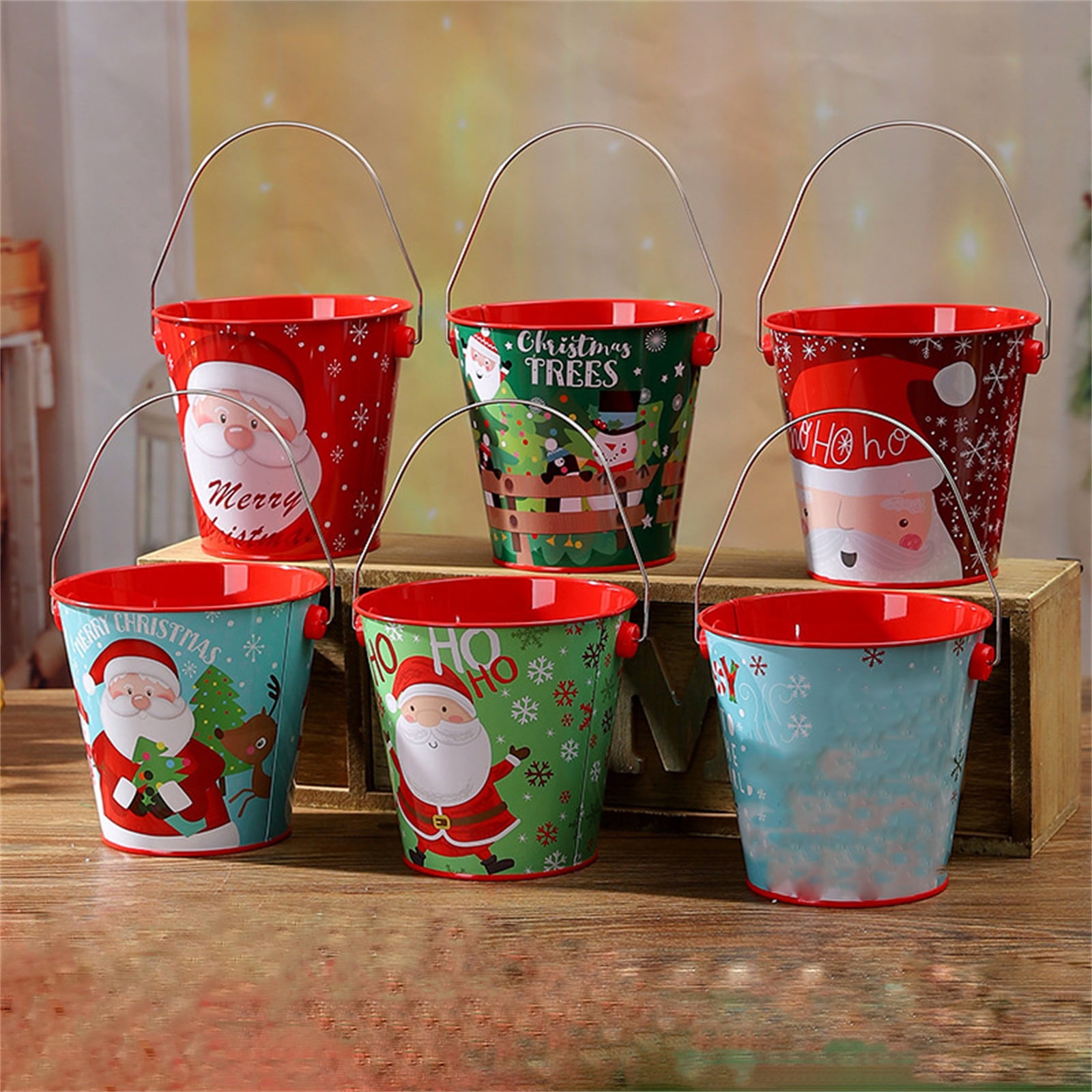 Christmas Iron Buckets, Christmas Decorations Storage Bucket with Santa ...