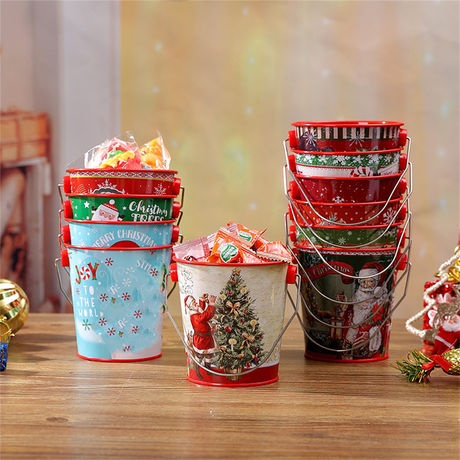 Christmas Iron Buckets, Christmas Decorations Storage Bucket with Santa ...