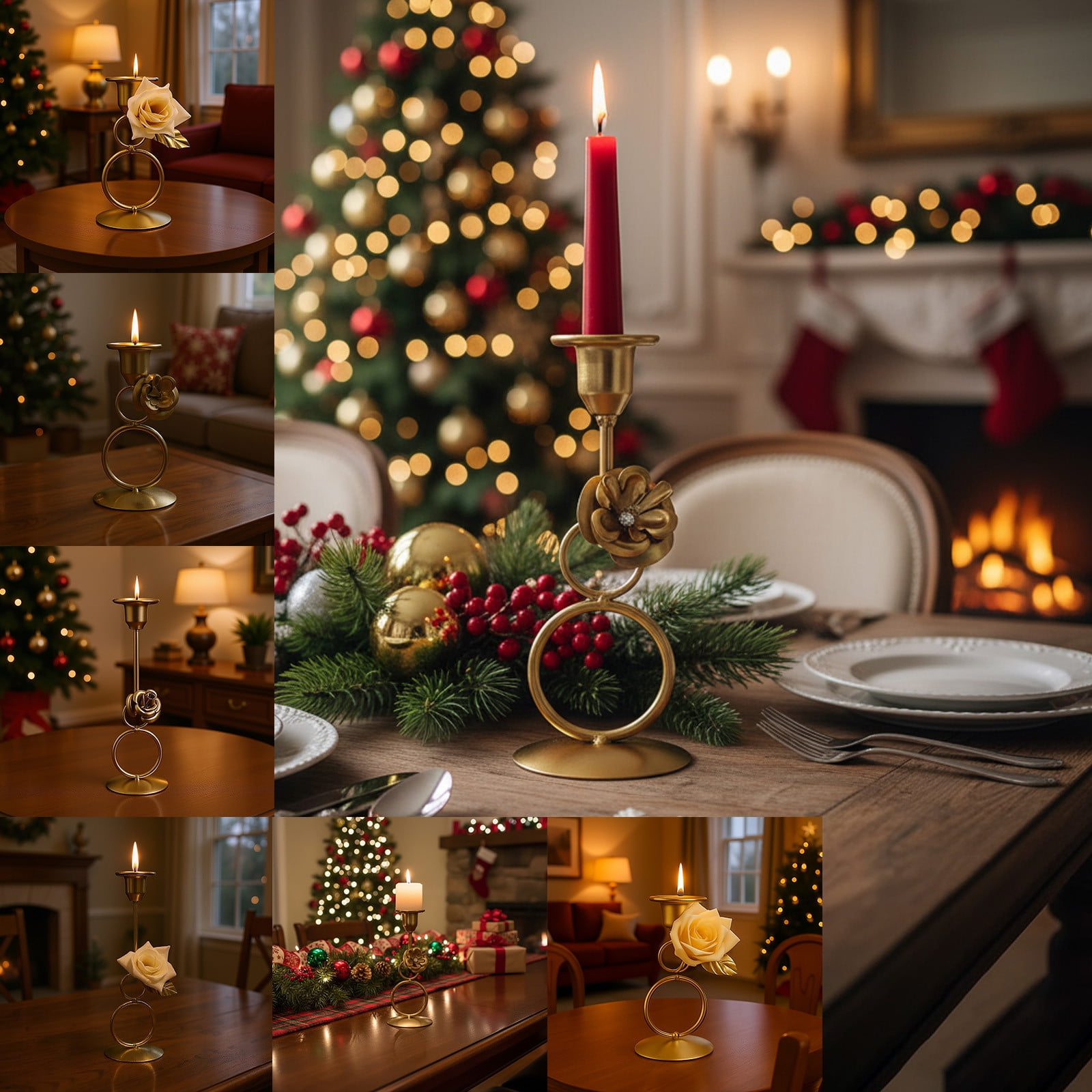 Christmas Iron Candlestick - Romantic Metal Table Decor for Candlelight ...