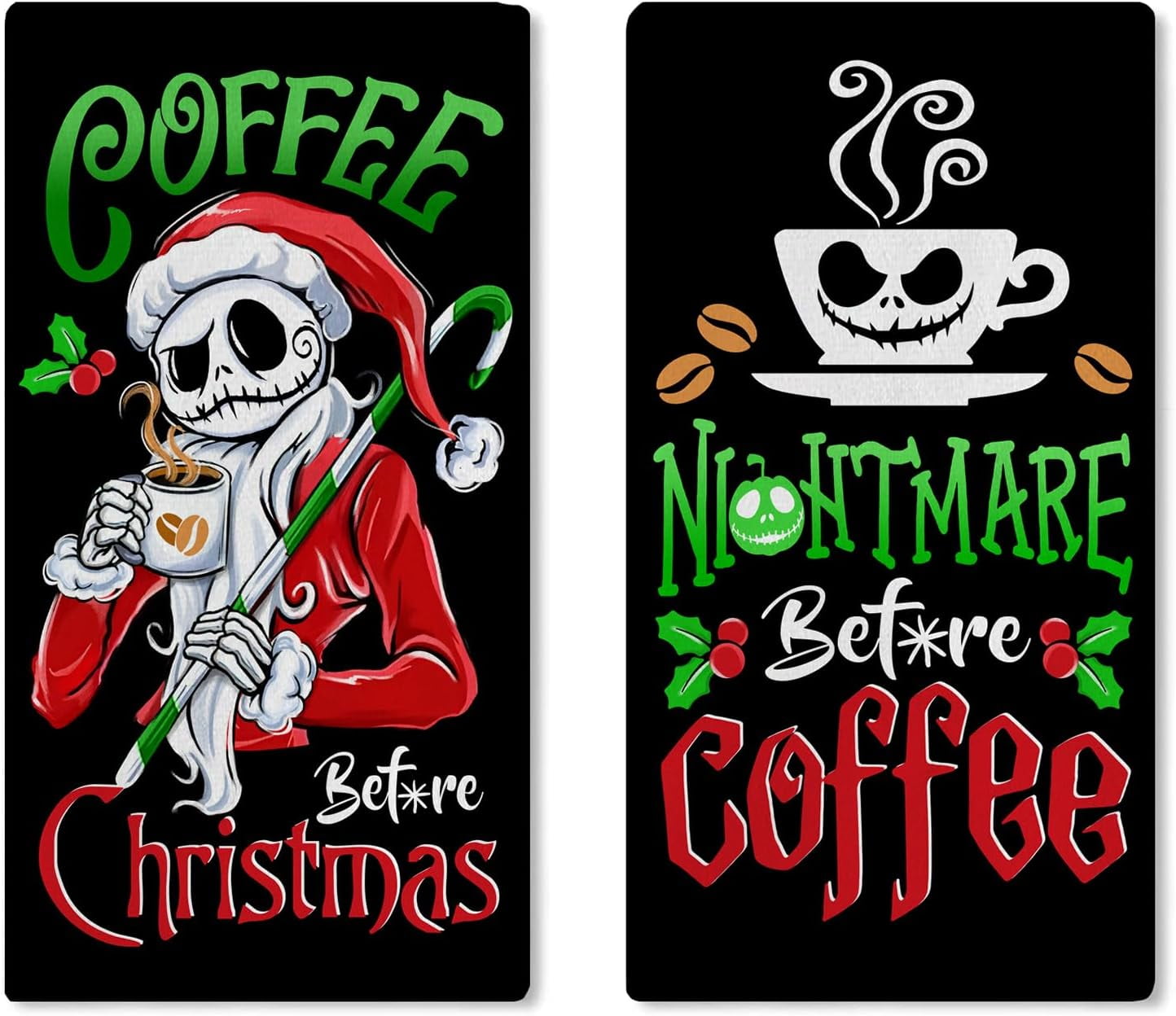 Christmas Jack Kitchen Dish Towels Set of 2, Black Xmas Drying Hand ...