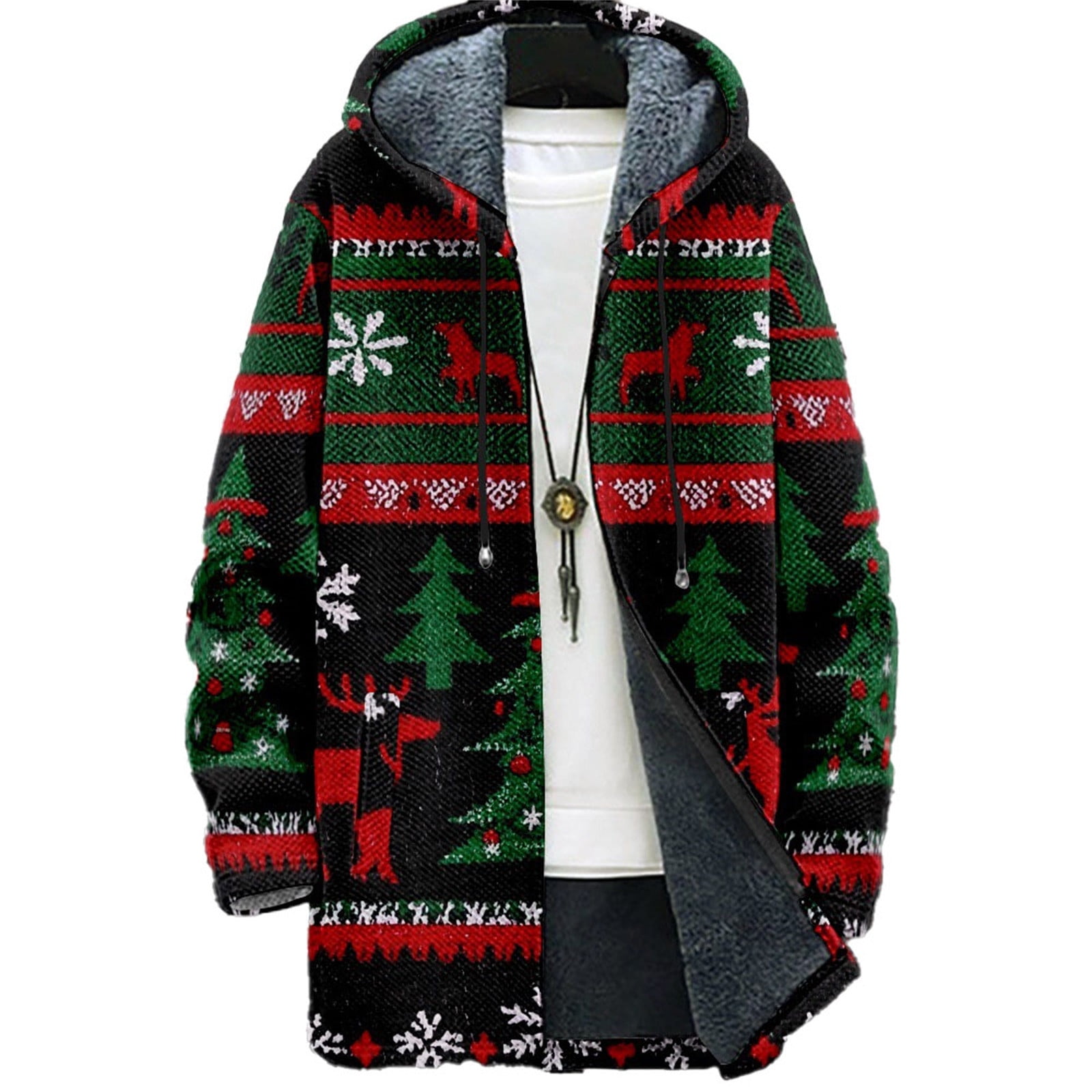 Christmas Jacket For Men Mens Christmas Tree Padded Jacket Loose Zipper ...