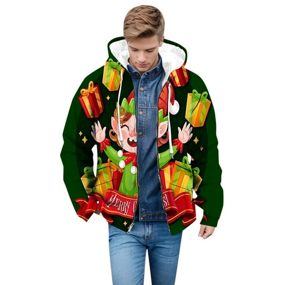 Christmas Jacket Men Mens her Christmas Padded Jacket Couple Style Warm ...