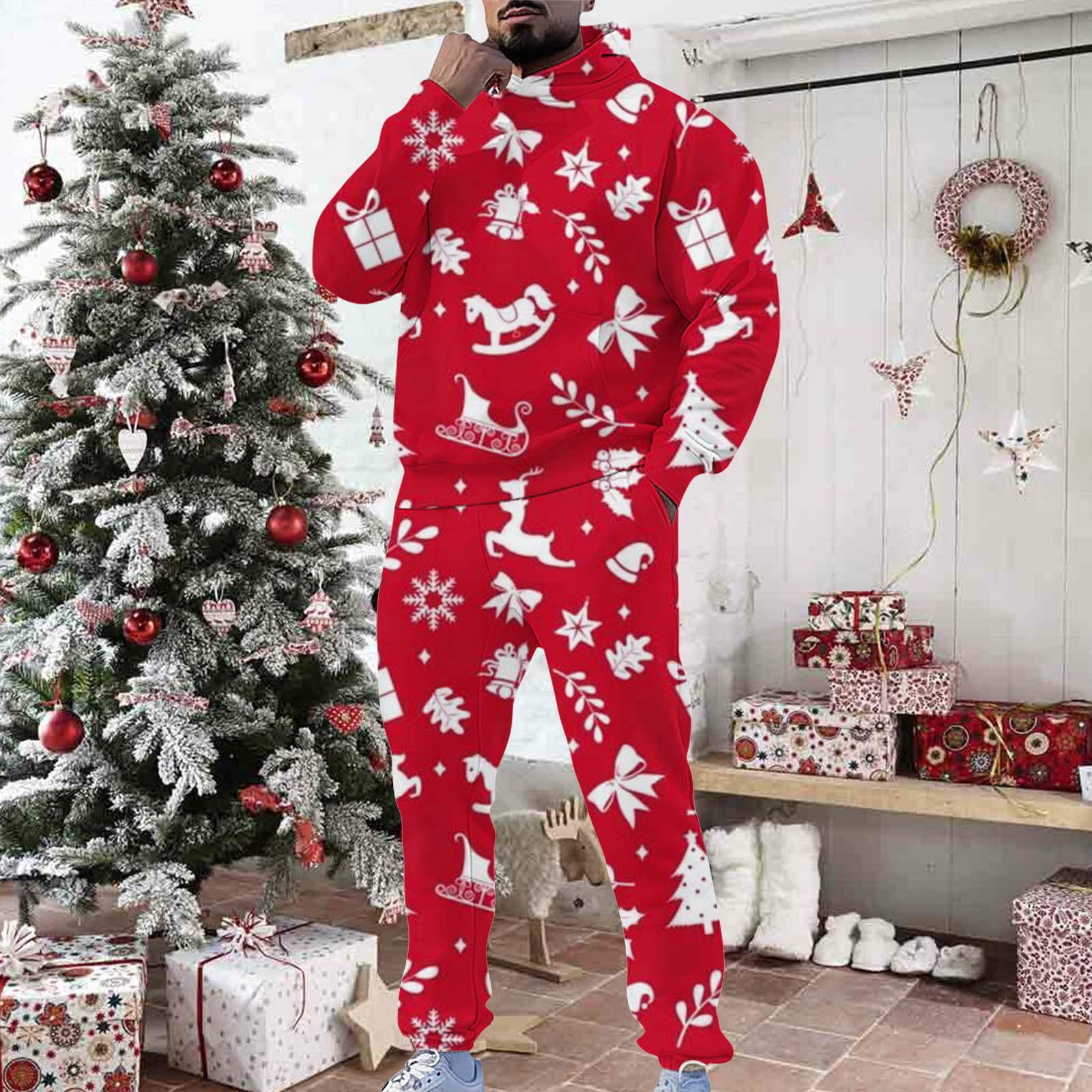 Christmas Jogging Suits For Men 2 Piece Set Funny Xmas Graphic Casual ...