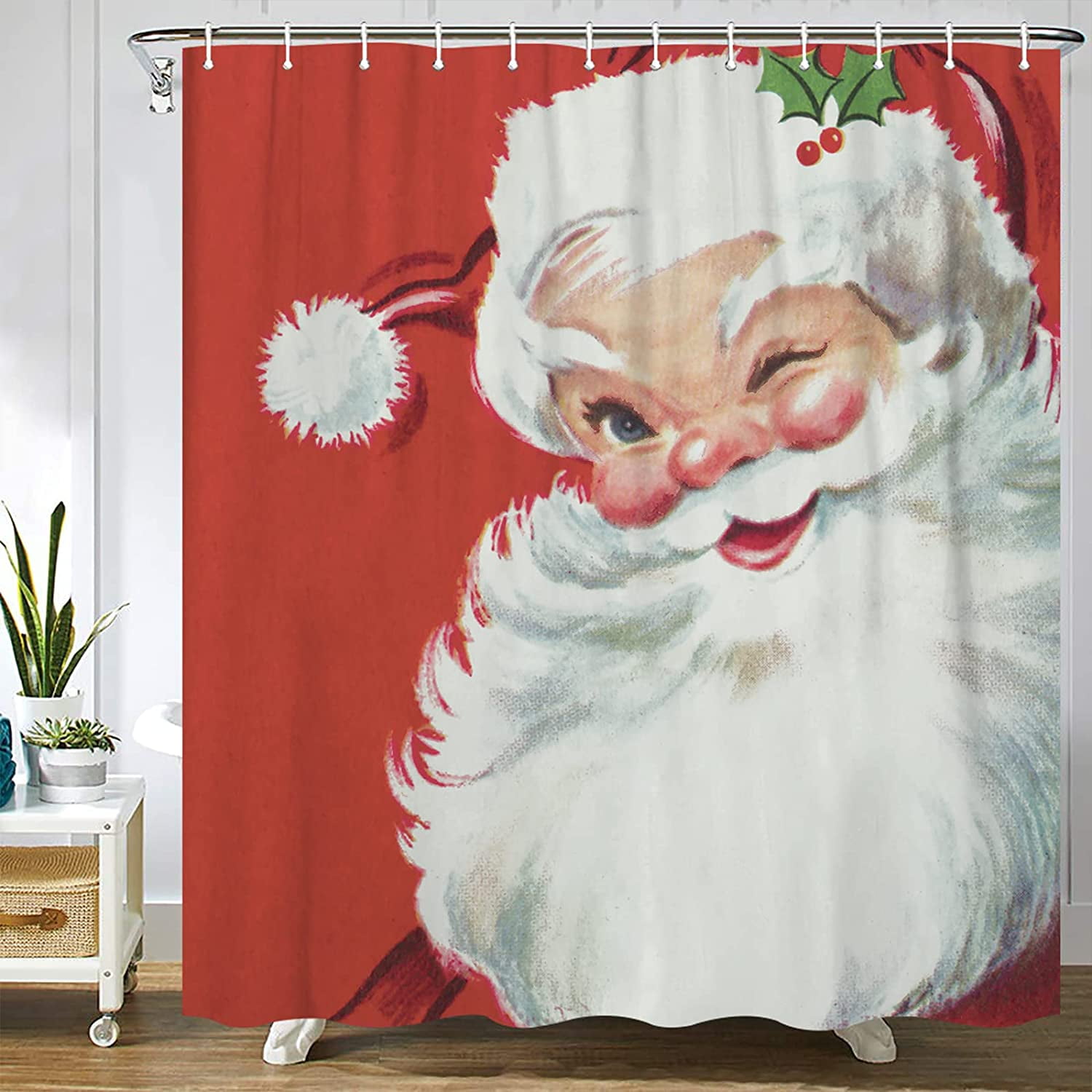 Christmas Jolly Santa Shower Curtain 72X72 Inch with Hooks - Walmart.com
