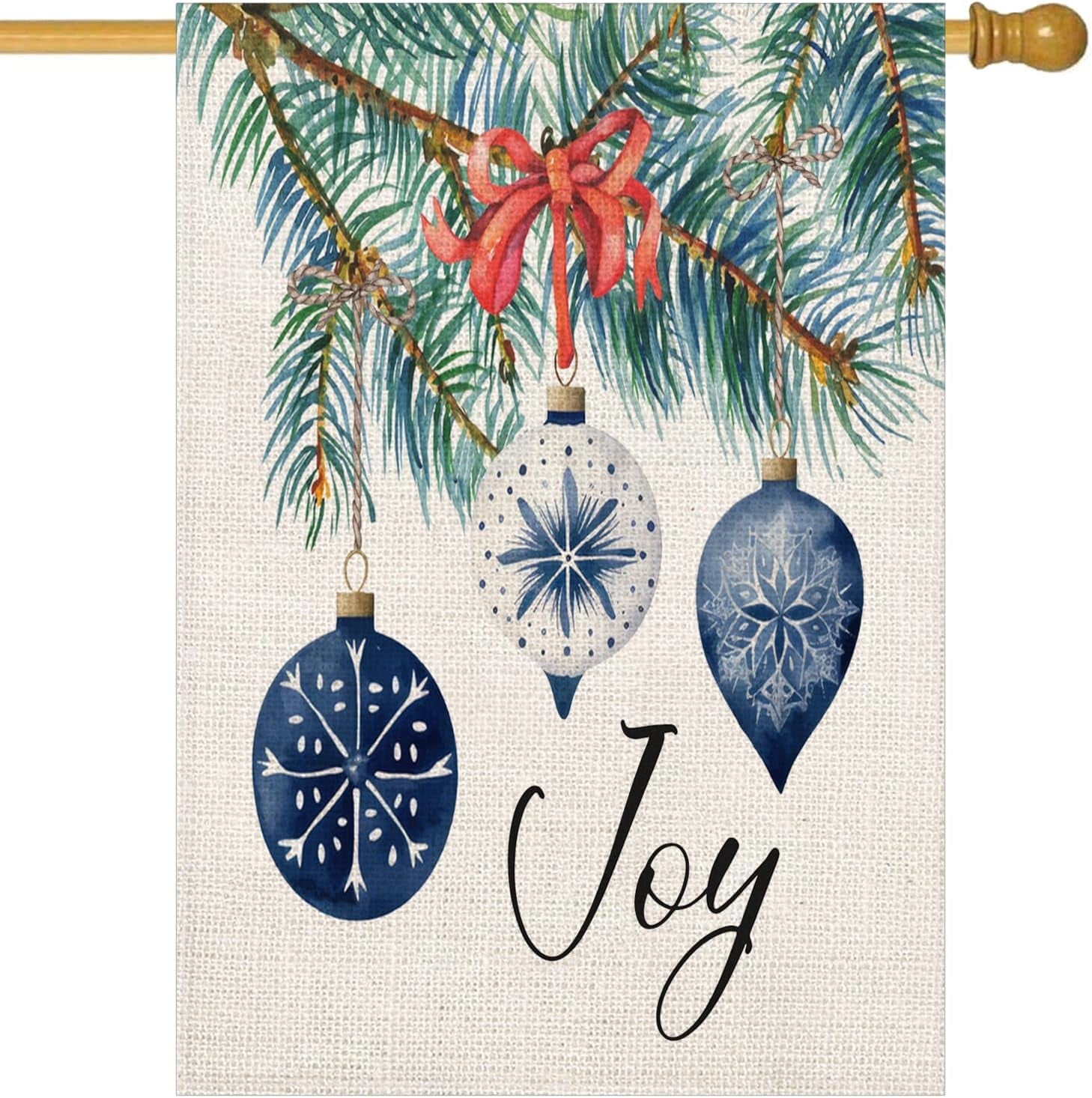 Christmas Joy House Flag 28 x 40 Inch Blue Snowflake Christmas Tree Fir ...