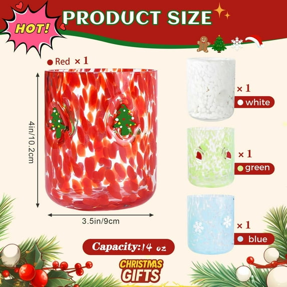Christmas Juice Glasses, 14oz Christmas Tree Icon Stemless Wine ...