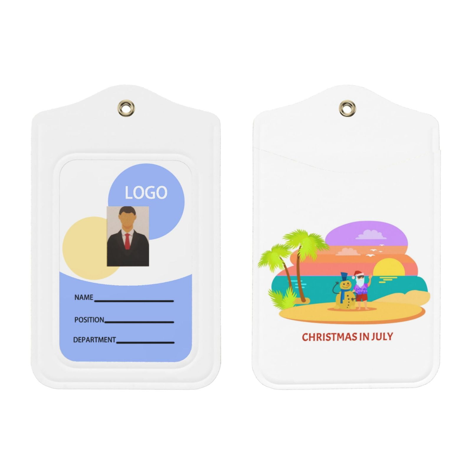 Christmas July Santa In Beach Pattern Id Card Badge Leather Holder Case ...