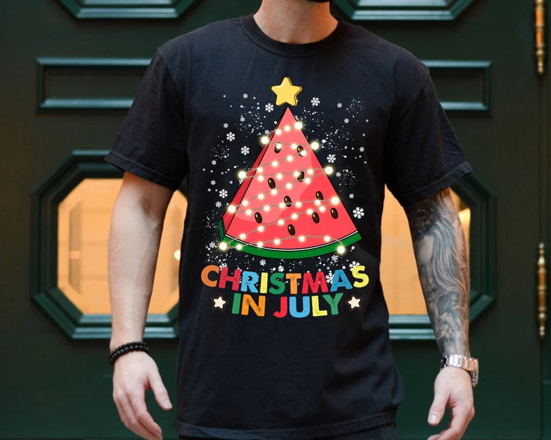 Christmas In July Watermelon Xmas Tree T-shirt, Summer Vibes, Beach ...