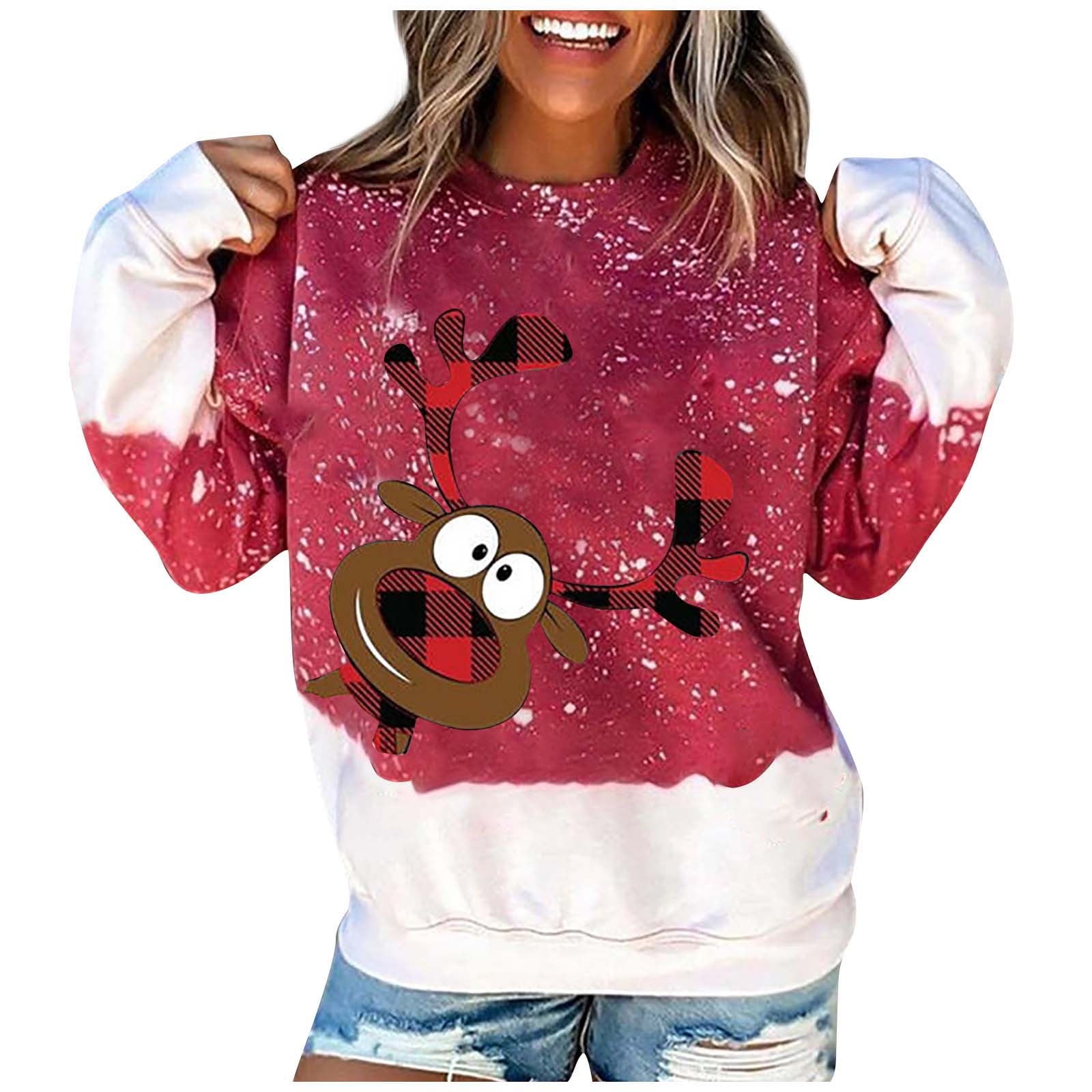 Christmas Jumper Women Funny Christmas Reindeer Jumper Cute Graphic Novelty Merry Xmas Jumper ...