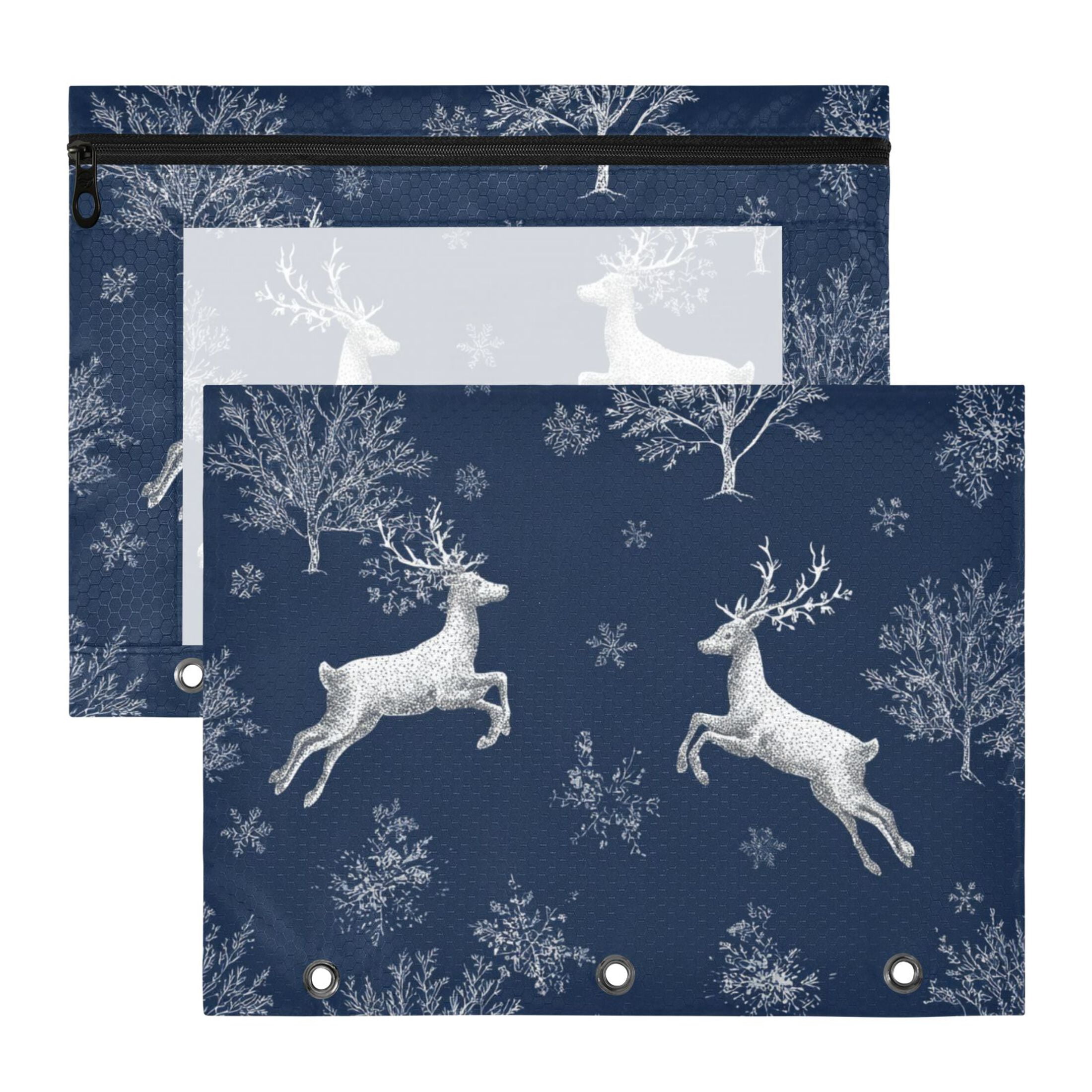Christmas Jumping Reindeer Tree Snowflakes 3-Ring Binder Pocket with ...