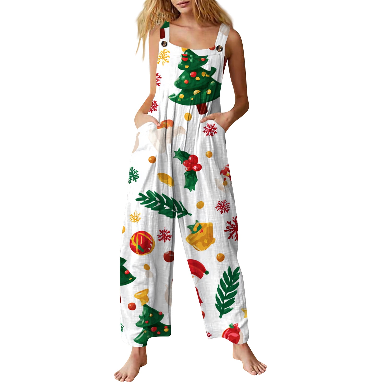 Christmas Jumpsuit Overalls for Women Funny Xmas Pattern Print Overalls ...