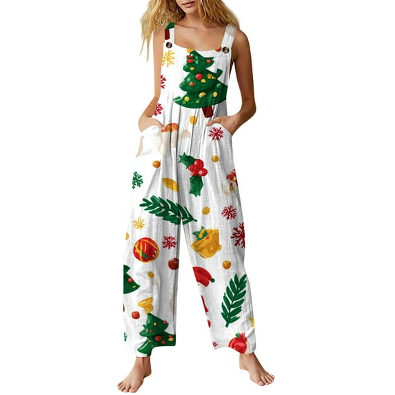 Christmas Jumpsuit Overalls for Women Funny Xmas Pattern Print Overalls ...